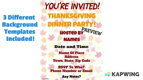 Thanksgiving Dinner Party Invitations THREE templates EDIT ON GOOGLE SLIDES
