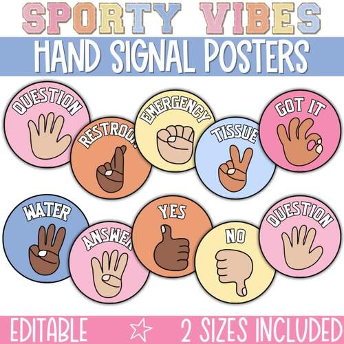 Pastel Editable Hand Signal Posters, Sporty Hand Signal Posters, Sports ...