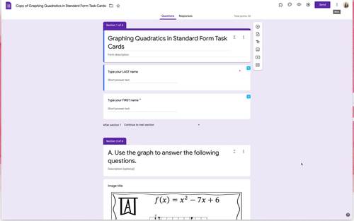 Quadratics in Standard Form Digital Task Cards | TPT