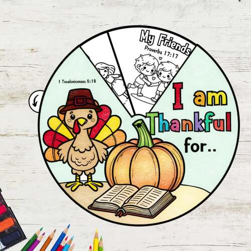I am Thankful for - Coloring Wheel | Thanksgiving Bible Activity for Kids