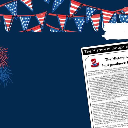 History of 4th of July Independence Day Story, Crossword, and Riddle!