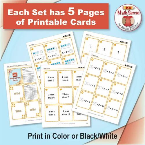 1st-2nd Grade Basic Subtraction Facts: Math Matching Game Cards BUNDLE