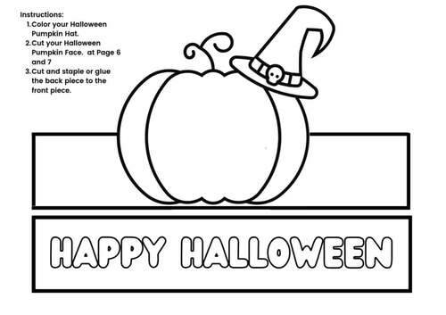 Halloween Pumpkin Hat Craft | Jack O Lantern Headband/Crown Paper Craft ...