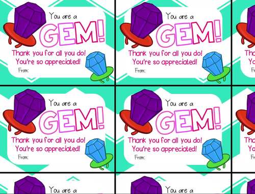 Ring Pop Teacher (Staff) Thank-You Gift Tag-You're a GEM! You're so ...
