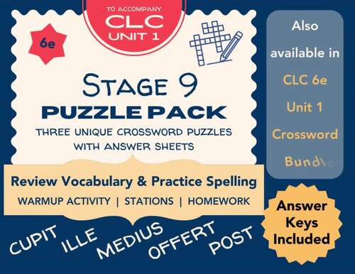 CLC Stage 9 Crosswords (Cambridge Latin Vocab - 6th edition) | TPT