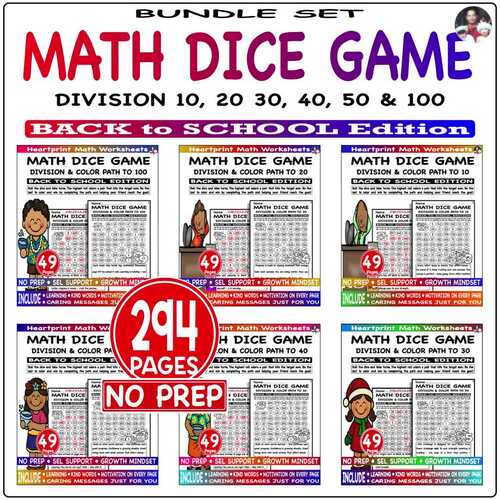 Race to 10- 100 Division math dice game to color parth bundle set Goal ...