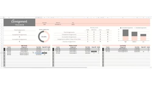 Daily Assignment Tracker Template for Homework Google Sheets Spreadsheet
