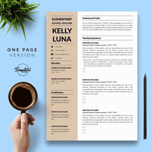 Modern Teacher Resume - Kelly Luna / Teacher CV for MS Word & iWork Pages