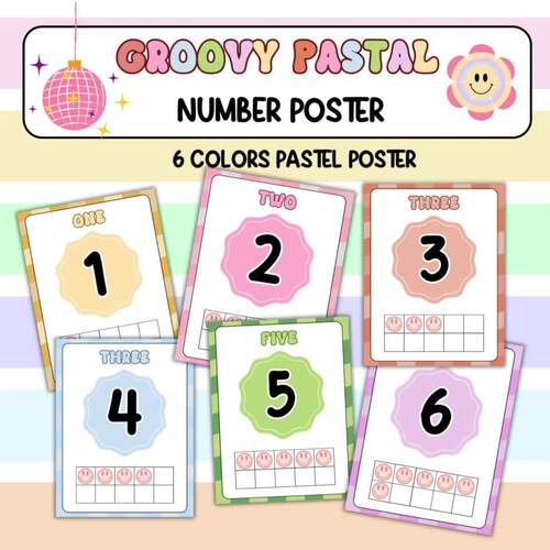 Editable Groovy Number Posters 1–20 Calm Retro pastel Classroom Decor