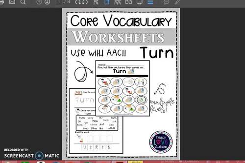 Core Vocabulary Worksheets: TURN by Teach Love Autism | TPT
