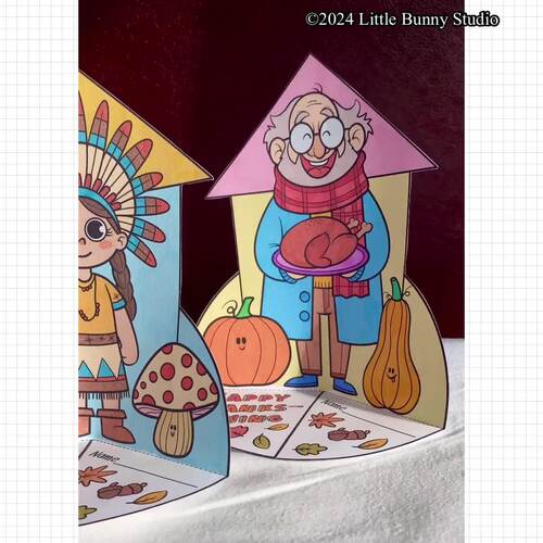 Thanksgiving Pop-Up Craft | 7 Cards for Coloring by Little Bunny Studio