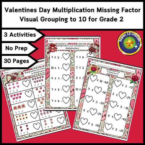 Valentines Day Multiplication Missing Factor Visual Grouping to 10 for ...