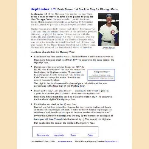 8 Sports Math-History PDF Mini Lessons | 6th 7th 8th Middle School ...