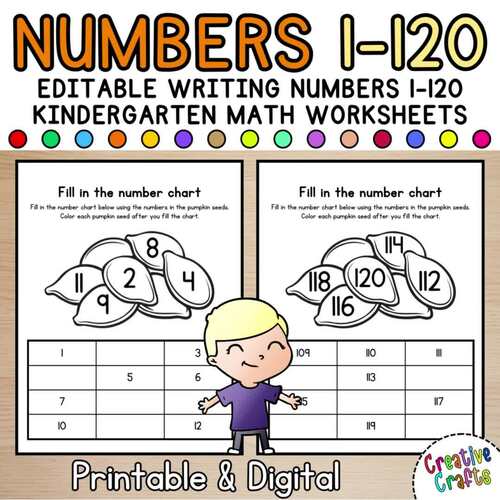 Editable Writing Numbers 1-120 Kindergarten Math Worksheets, Printable ...