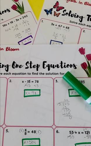 It's Spring // Solving Algebraic Equations // 3 tiered Worksheets