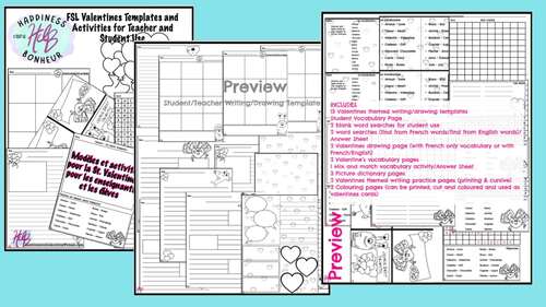 FSL/French Valentines Templates and Activities - No Prep | TPT