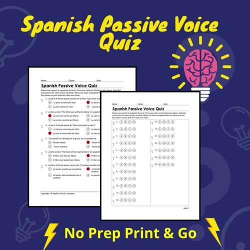 Spanish Passive Voice Quiz + Answer Sheet & solutions Voz pasiva ...