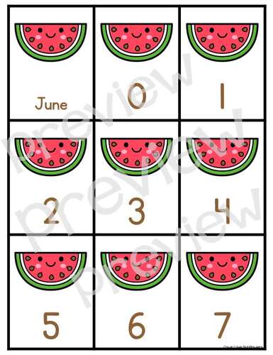 June Watermelon - Numbers 0-25 Matching - Flash Cards With Writing Practice