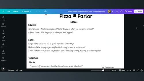 Pizza Icebreaker Get to Know You Writing Activity by Lit and Kaboodle