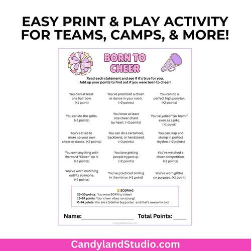 Born to Cheer Quiz , Cheerleader Icebreaker Game & Rec Team Bonding ...