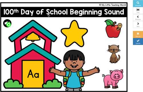 100th Day of School Beginning Sound Boom Cards by My Little Teaching World