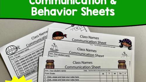 Editable Behavior Communication Sheet - Pirate theme | TPT