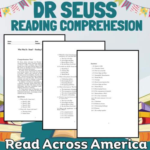 Read Across America Day Activity | Who Was Dr. Seuss? Reading Comprehension