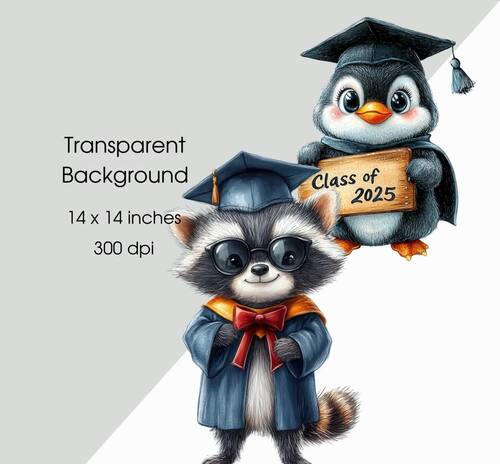 Graduate Animals Clipart, Kids Graduation Day, Elementary Graduation
