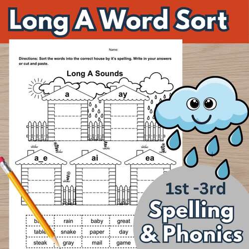Vowels Long A Word Sort Phonics Worksheet Kindergarten 1st Grade Vowel ...