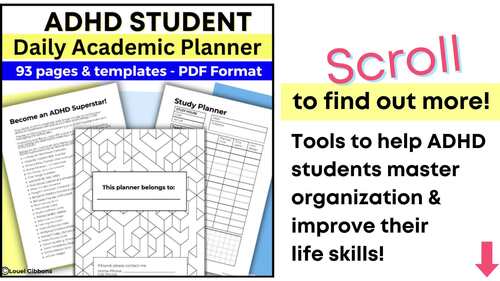 ADHD Executive Functioning Activities Middle School Study Skills Daily ...