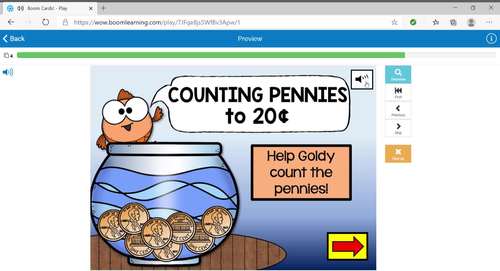 Counting Money with Pennies to 20 Cents BOOM CARDS Money Math | TPT