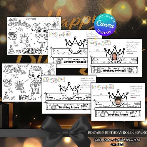 Editable Birthday Crown Craft Coloring | Add Photo or Draw Face ...