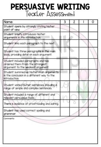 Persuasive Writing - Marking Assessment Rubrics | TpT