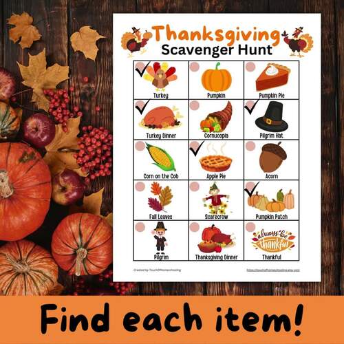 Thanksgiving Scavenger Hunt Game by A Touch of Homeschooling | TPT