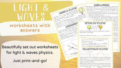 Light and Sound Waves Worksheets Diagram Labelling Scaffolded Notes Physics