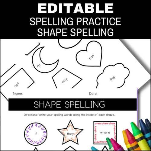 Editable Spelling Practice Shape Spelling, Spelling List Template Editable