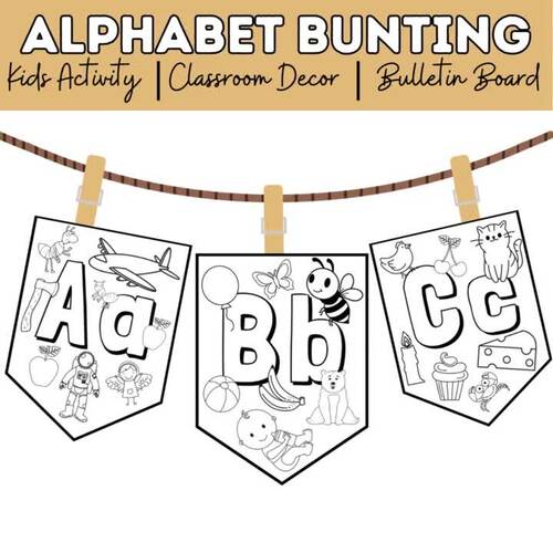 Alphabet Bunting | Black & White Coloring Banner | Classroom Decor ...