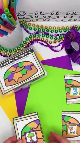 Mardi Gras King Cake Rhyme Match-up Literacy Center Task Cards 40 ...