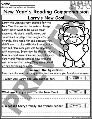 Happy New Year's Reading Comprehension Passages and Writing Activity ...