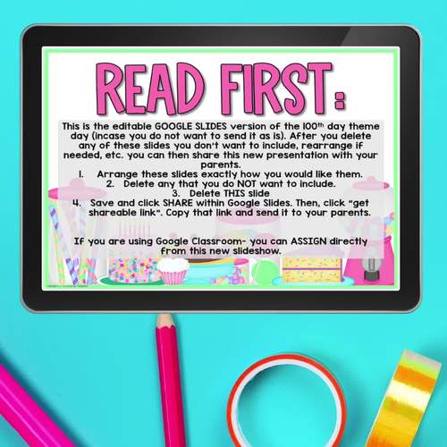 VIRTUAL 100th DAY of SCHOOL | THEME DAY | Google Slides | Distance Learning