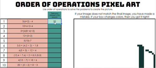 Order of Operations Winter Pixel Art- Self-Checking Digital Christmas Math