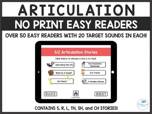 No Print Articulation Easy Readers for Speech Therapy Distance Learning