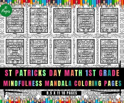 St Patricks Day Math 1st Grade, Math Themed Coloring Sheets, No Prep