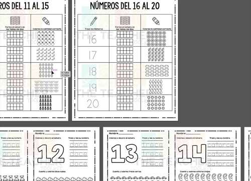 Práctica de Números 11-20: Trazo, Conteo y Reconocimiento | Hojas de ...