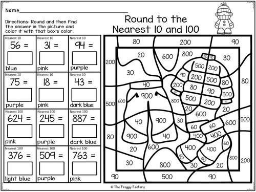 3rd Grade Winter Math Color by Number | 3rd Grade Review Activity