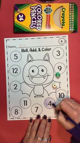 Roll and Color Halloween Math Fluency Worksheets for Kindergarten or ...