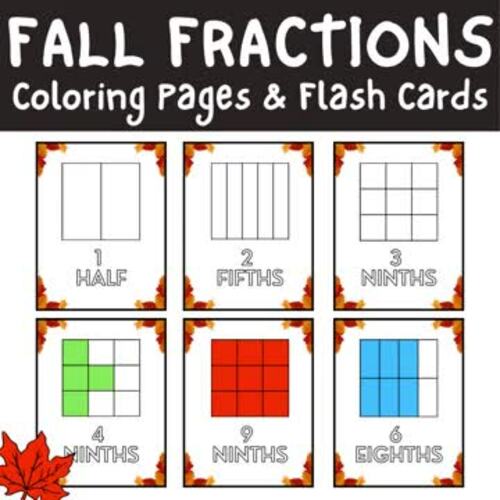 Autumn Fall-Themed Fractions Coloring Activities & Flash Cards ...