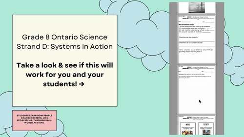 Ontario Grade 8 Science Systems in Action | Strand D | Modified, ESL & IEP