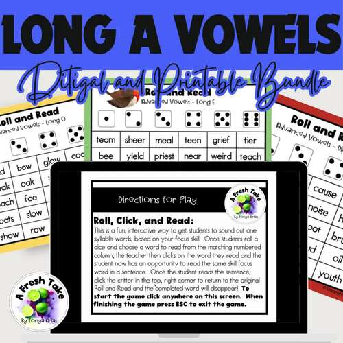 Long A Advanced Vowels Words/Sentences Roll & Read - Digital Game ...