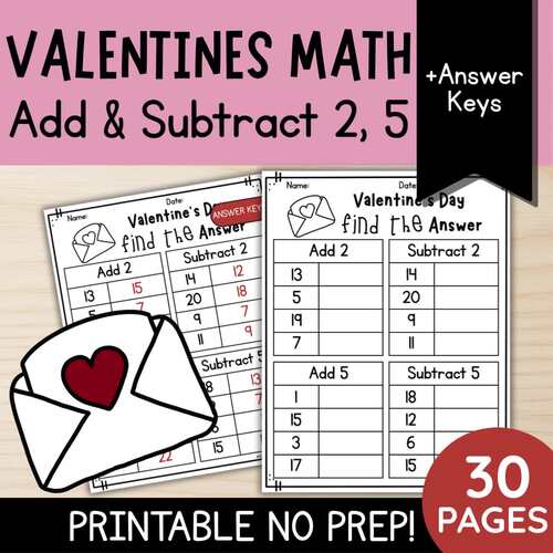 Valentine's Day Add and Subtract 2 and 5 | 1st & 2nd Grade Math | TPT